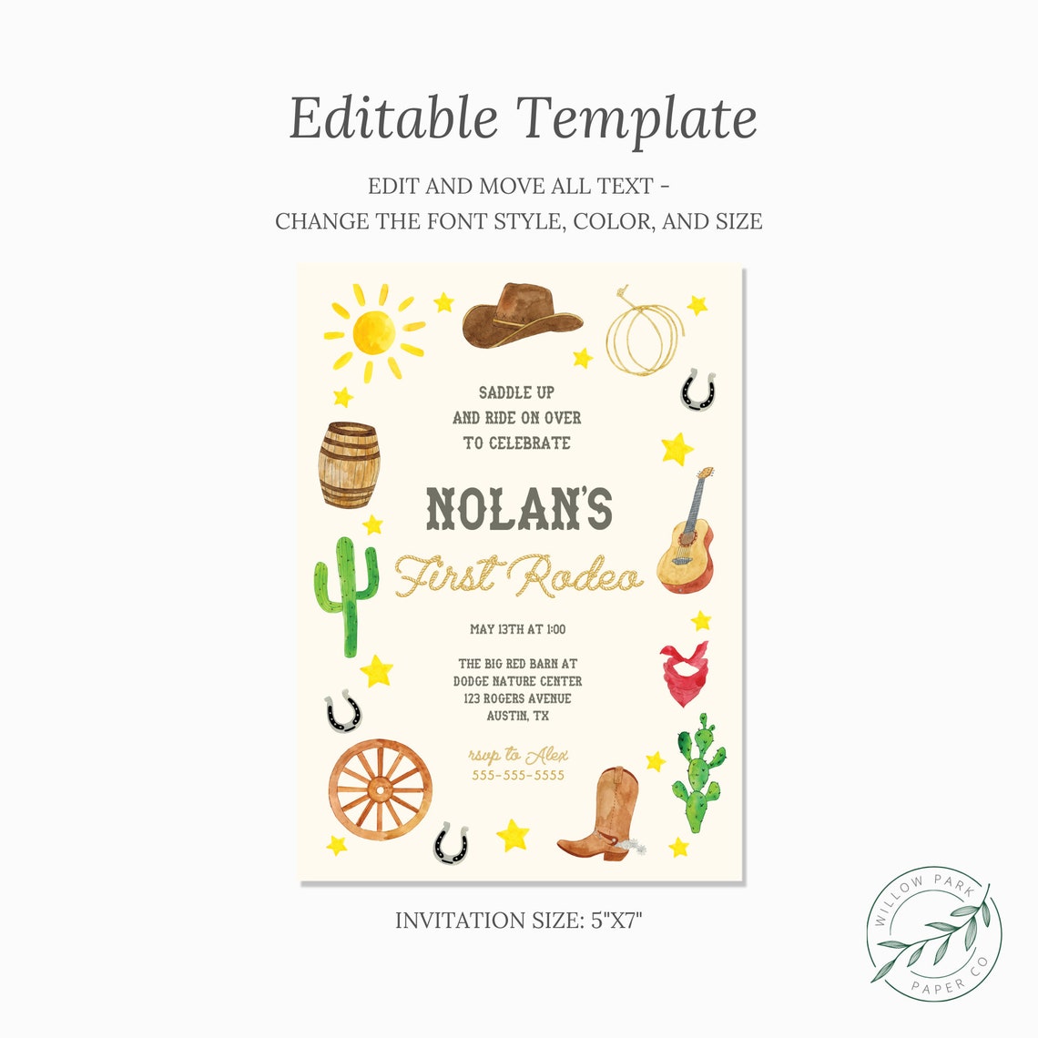 First Rodeo Birthday Invitation Set, Printable Invitation and Photo ...