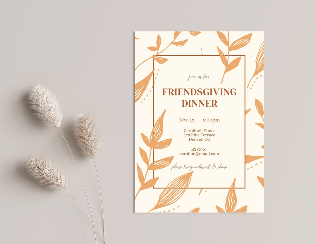 Friendsgiving Invitation Template: Editable Fall Leaves Design (digital ...