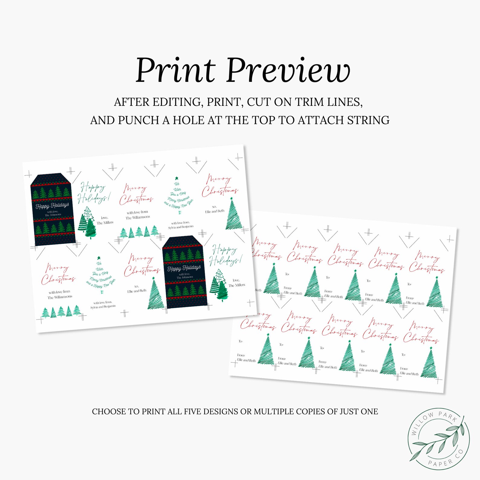 Editable Christmas and Holiday Gift Tags, Five Different Designs ...