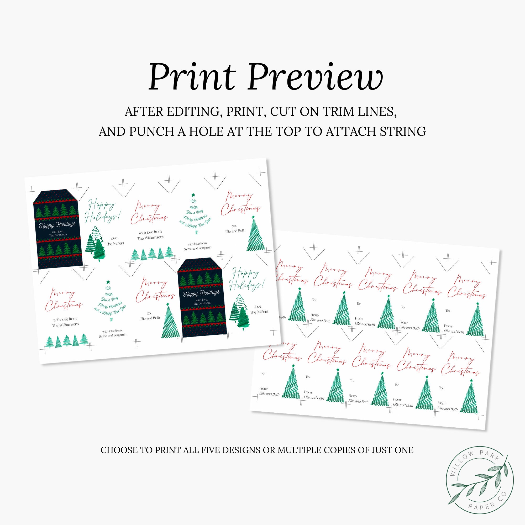 Editable Christmas and Holiday Gift Tags, Five Different Designs ...