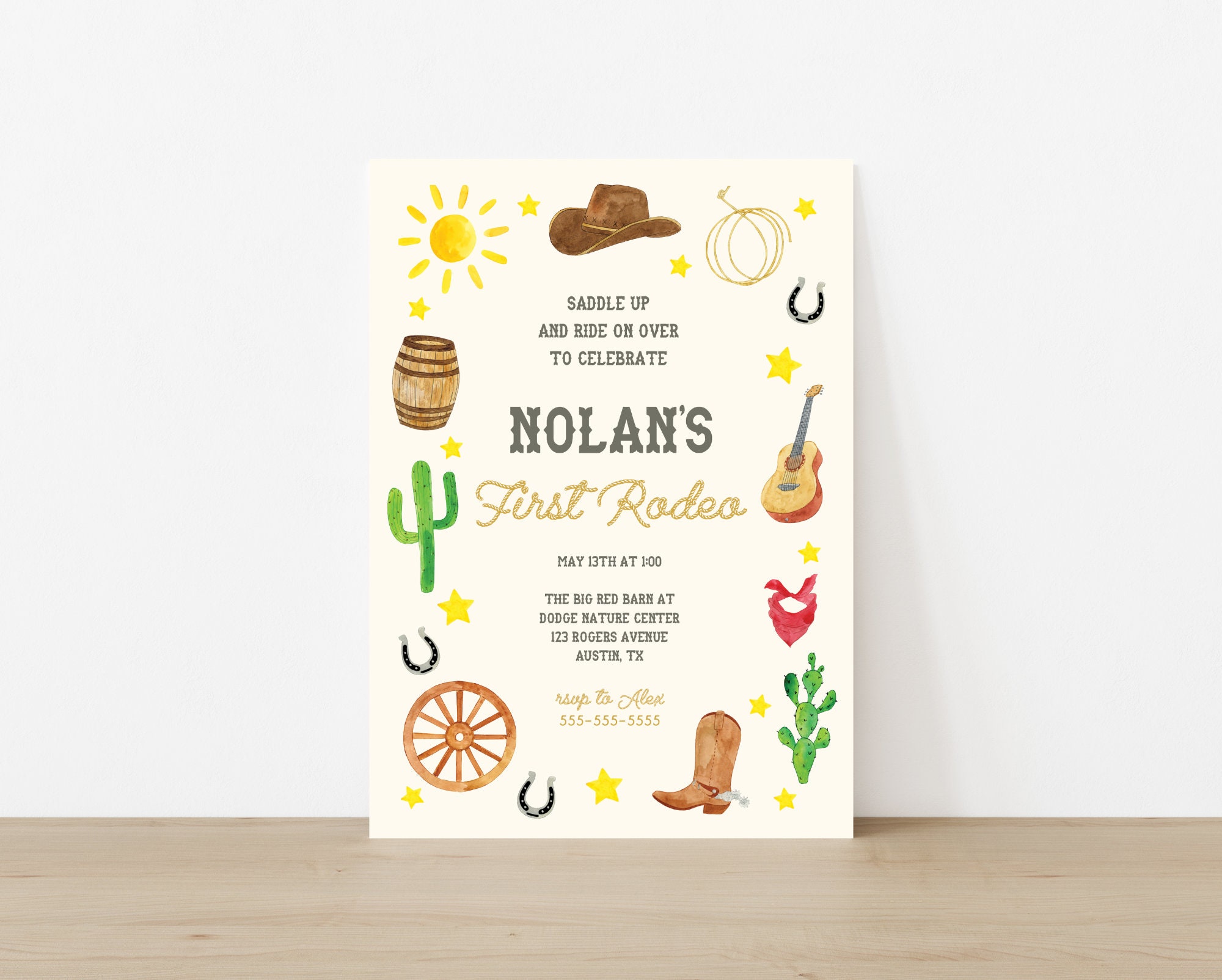 First Rodeo Birthday Invitation Set: Cowboy Photo Thank You Card ...