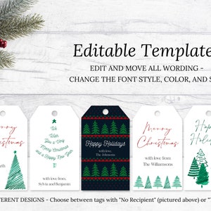 Editable Christmas and Holiday Gift Tags, Five Different Designs ...