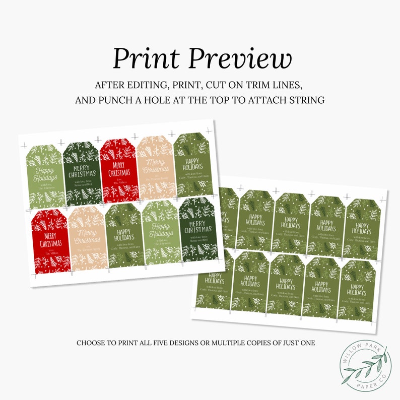 Editable Christmas and Holiday Gift Tags, Five Different Designs ...