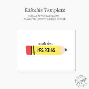 Personalized Teacher Note, Editable Stationery, Pencil, Teacher ...