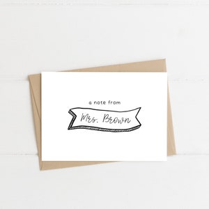 Personalized Teacher Note, Editable Stationery, Black and White Banner ...