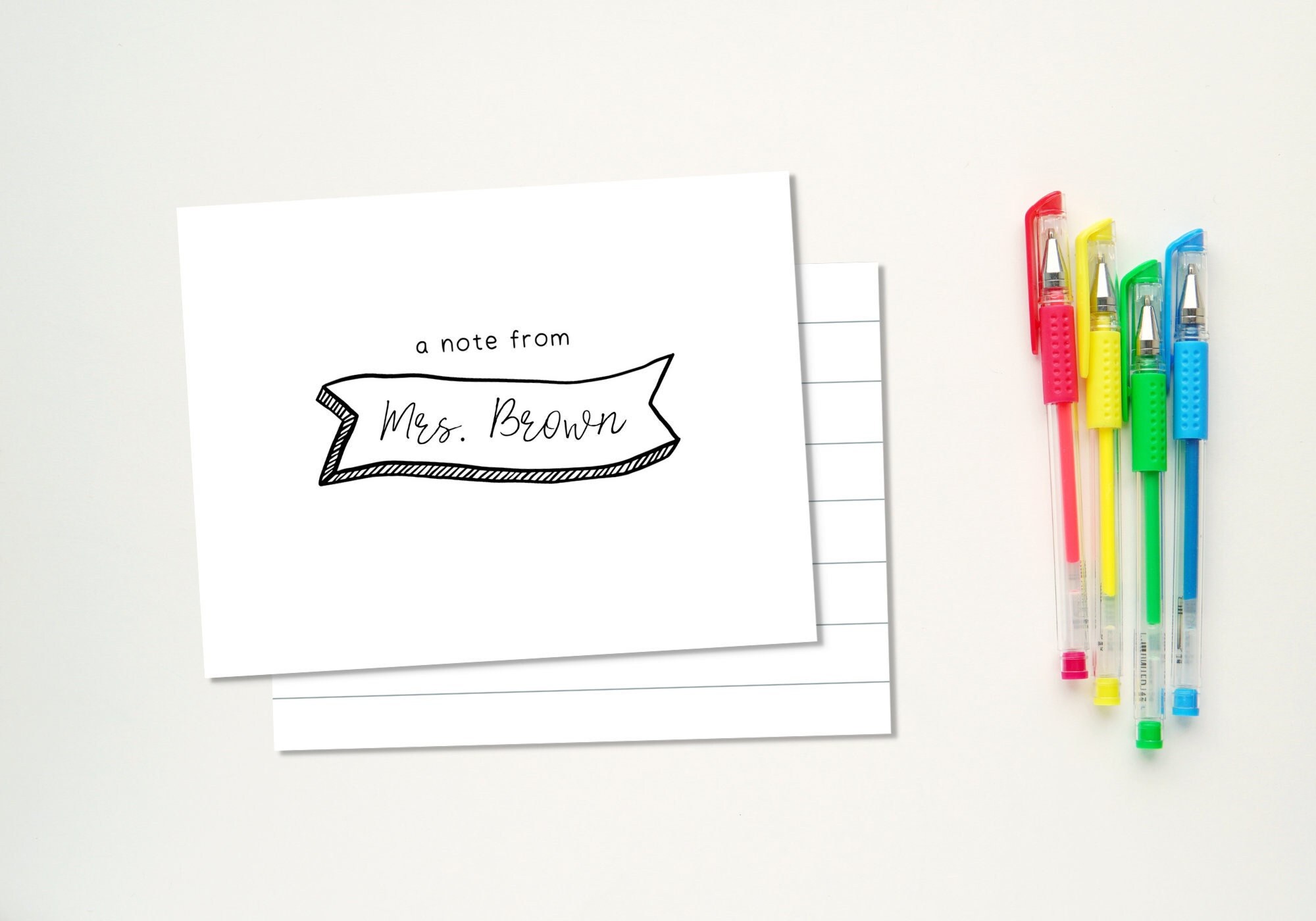 Personalized Teacher Note, Editable Stationery, Black and White Banner ...