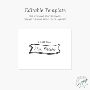 Personalized Teacher Note, Editable Stationery, Black and White Banner ...