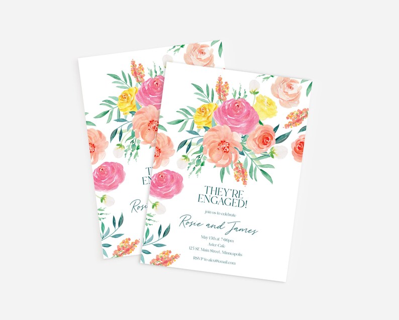 Spring Floral Engagement Party Invitation, Peonies and Roses, Pink ...