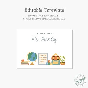Personalized Teacher Note, Editable Stationery, Classroom Theme ...