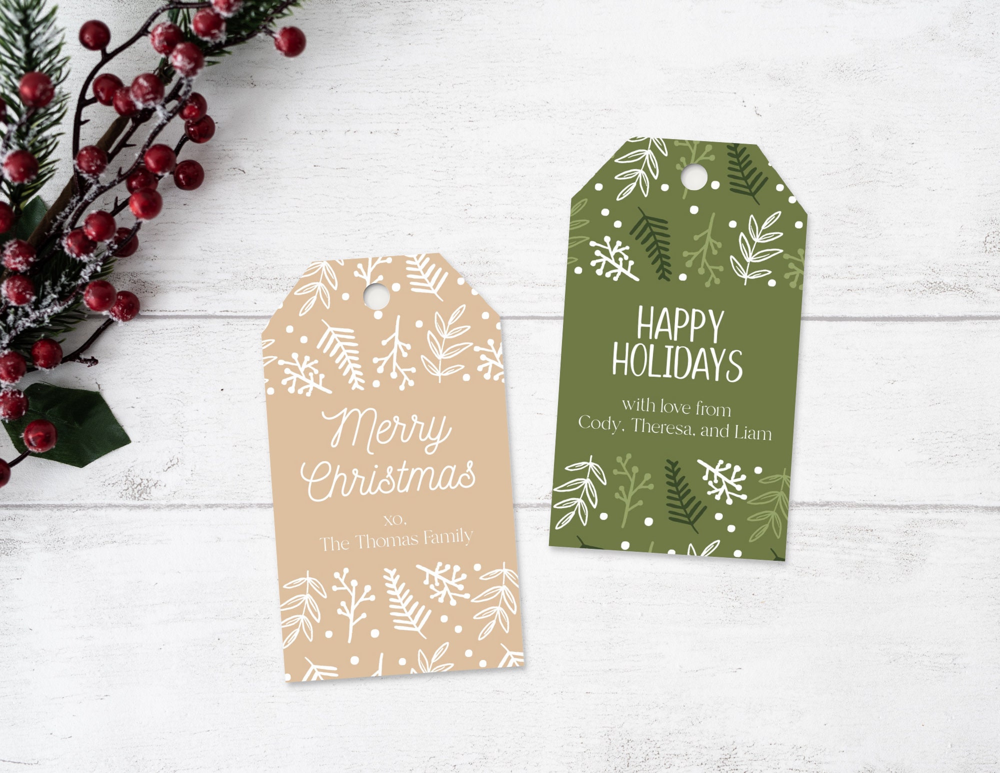 Editable Christmas and Holiday Gift Tags, Five Different Designs ...