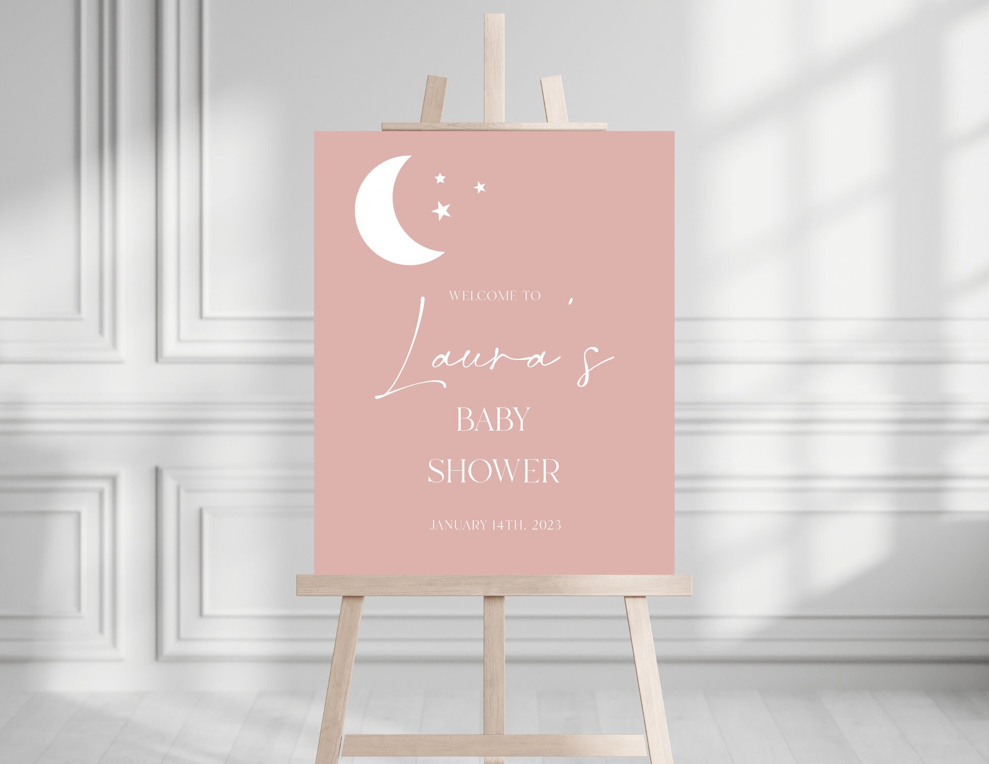 Minimalist Moon Baby Shower Welcome Sign We're Over the - Etsy