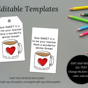 Editable Hot Cocoa Student Gift Tags, Hot Chocolate Holiday Gift ...