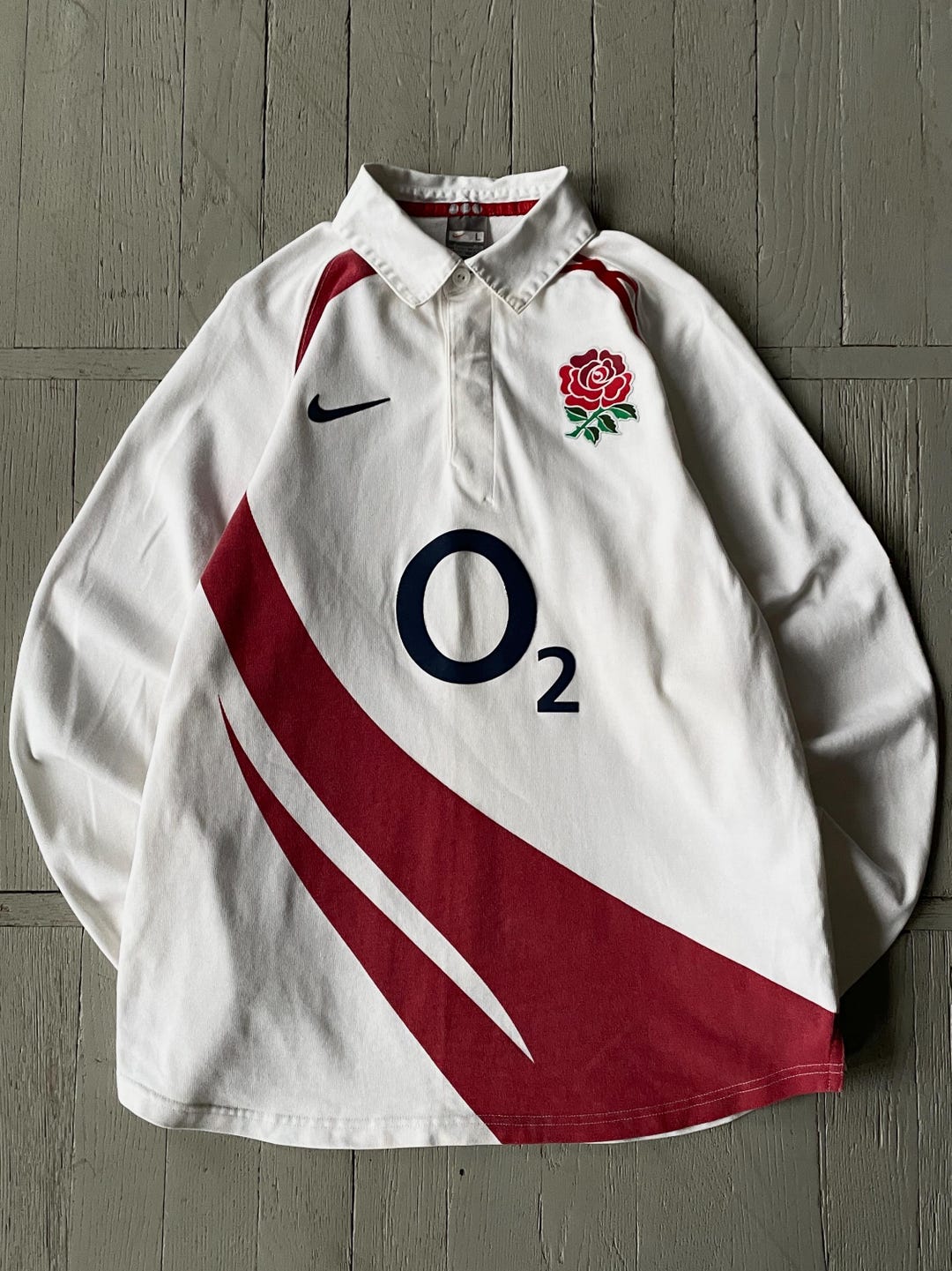 Vintage England Rugby Team Shirt Long Sleeve Logo White Red Size L - Etsy