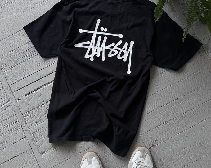 Vintage Unisex Adult Stussy Logo Crewneck Graphic Print Tee Shirt Black ...