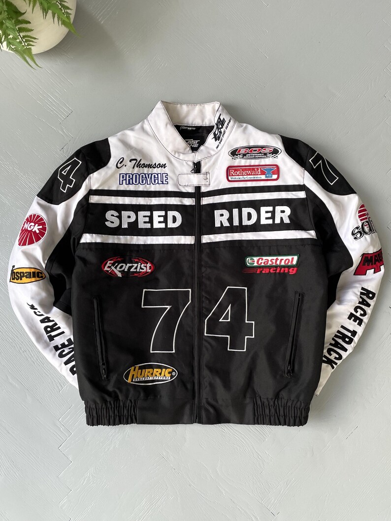 Vintage Speed Rider Racing Team Moto Jacket Nylon Black White Size M - Etsy