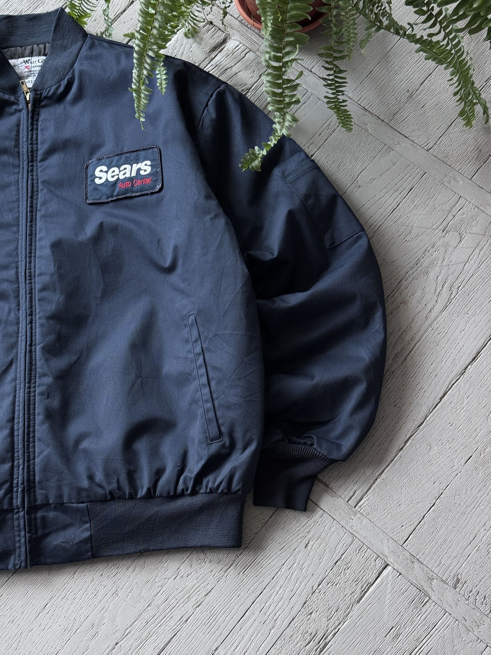 Vintage Mechanic Bomber Work Baggy Oversized Logo Jacket Deep Blue Size ...