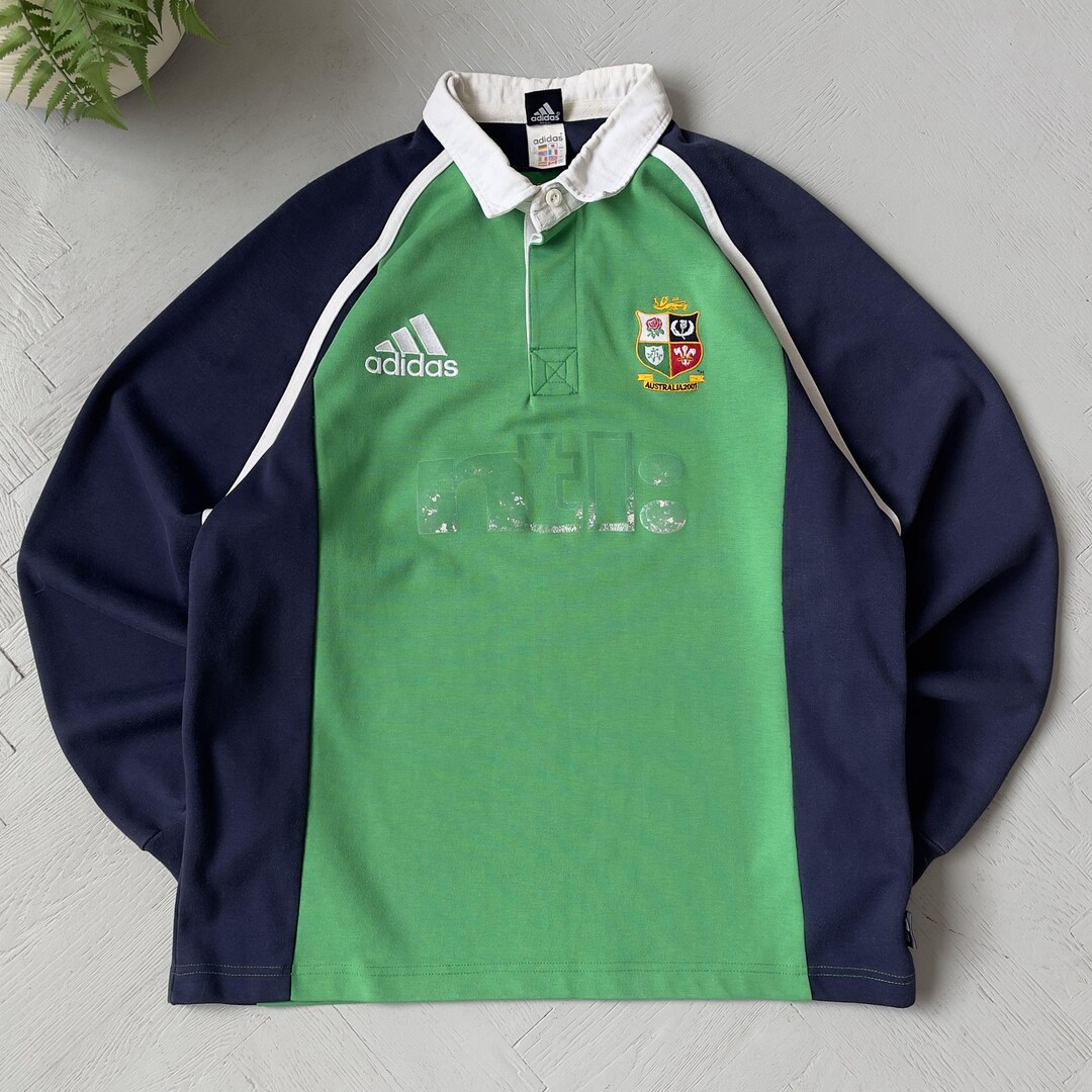 Vintage Adidas Blokecore Collared Rugby Pullover Shirt Green Blue Size ...