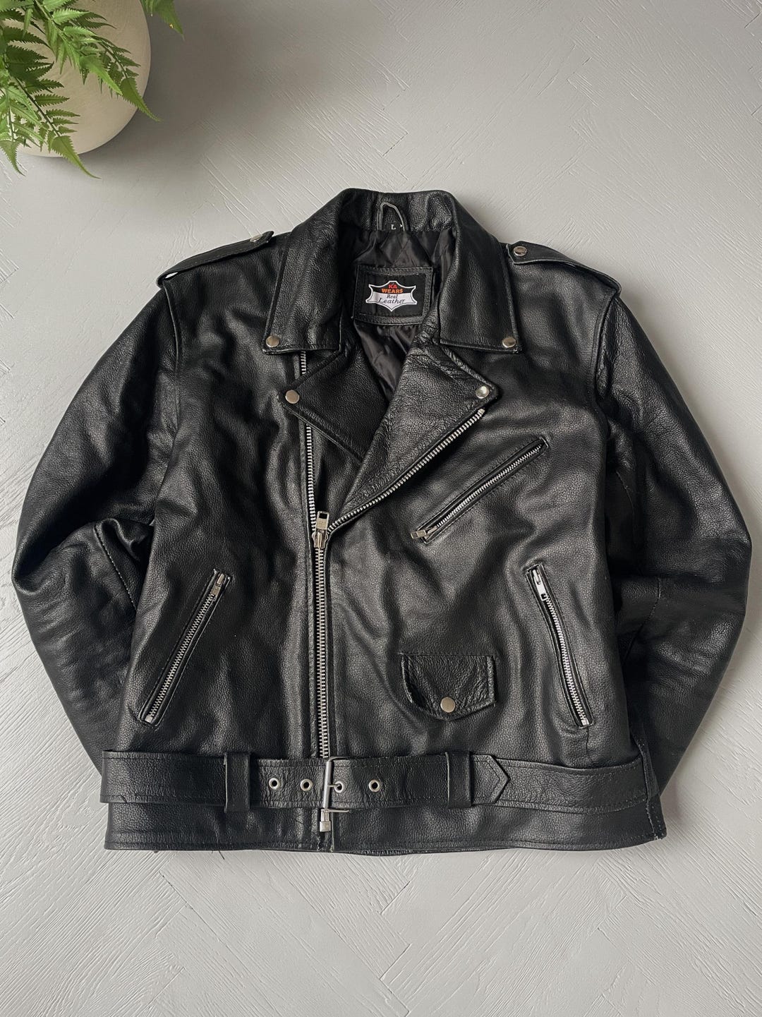 Vintage Real Leather Asymmetrical Full Zip Short Motorcycle Jacket ...
