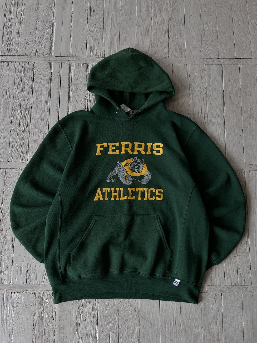 Vintage Russell Athletic Ferris Athletics Hooded Sweatshirt Forest ...