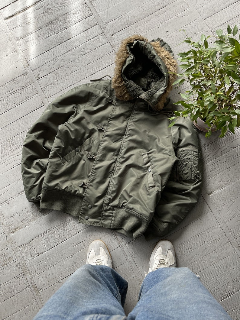Vintage N2B Intermediate Bomber Jacket With Fur Olive Green M - Etsy