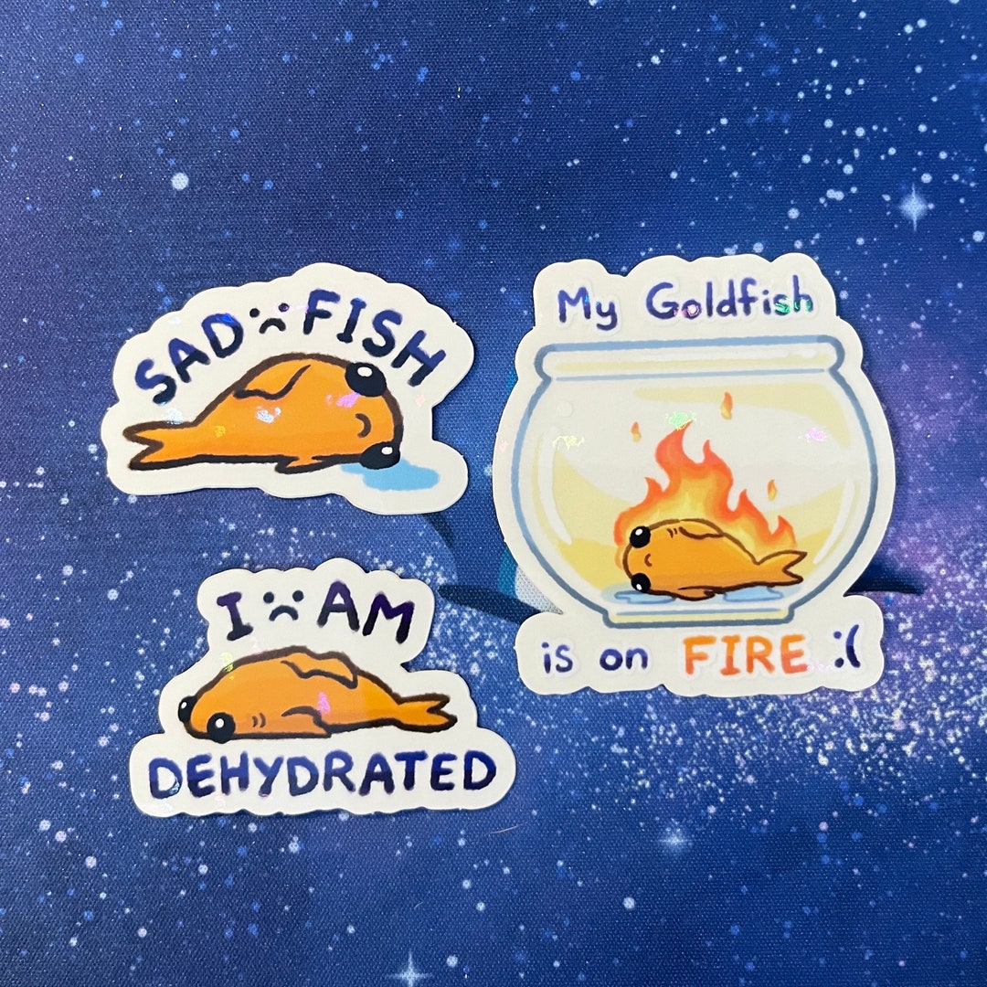 Sad Goldfish Sticker – Funny Dehydrated Clear Vinyl Decal - Etsy