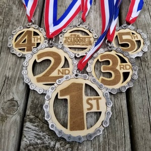 Race Medals W/ Upcycled Bike Chain, Laser Cut Wood, Bicycle Awards ...