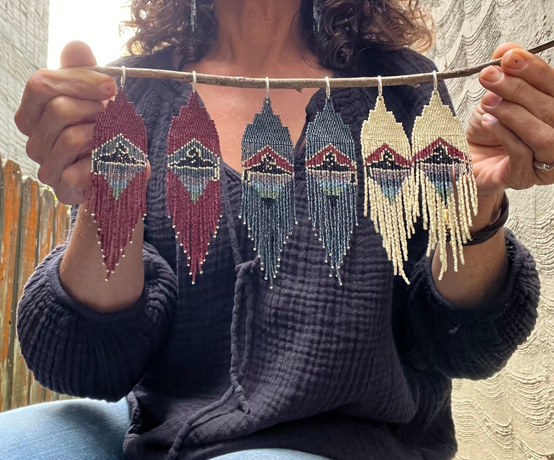 Blue Cats Down Under the Stars Beaded Fringe Earrings - Etsy