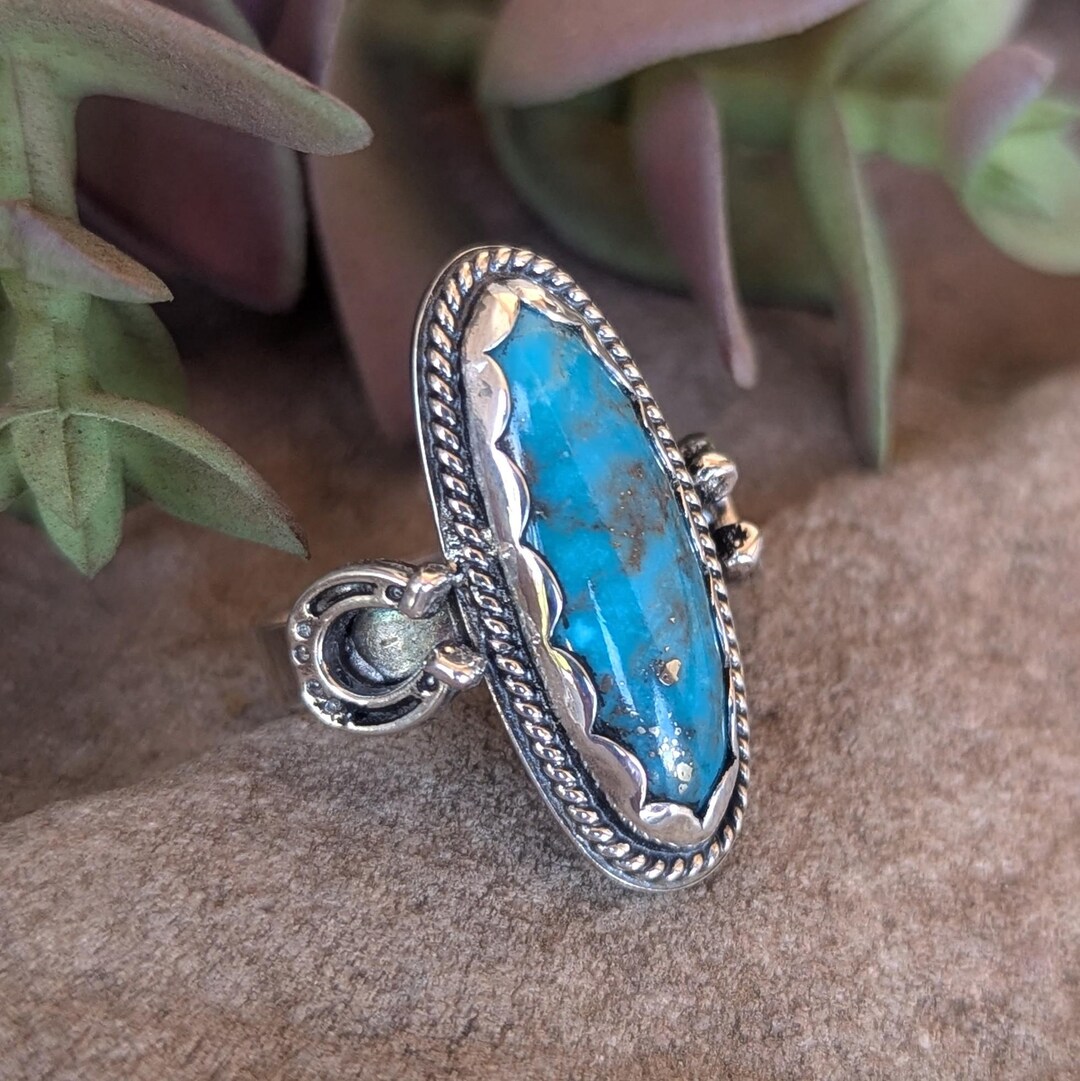 Morenci With Pyrite Turquoise Sterling Silver Horseshoe Ring - Etsy