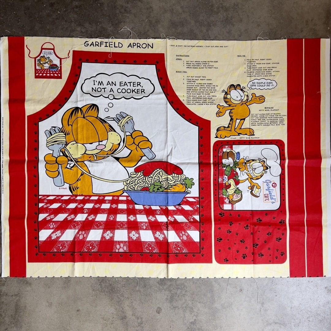 Garfield Uncut Apron Fabric Pattern & Cat Bowl Placemat Cattitudes New ...
