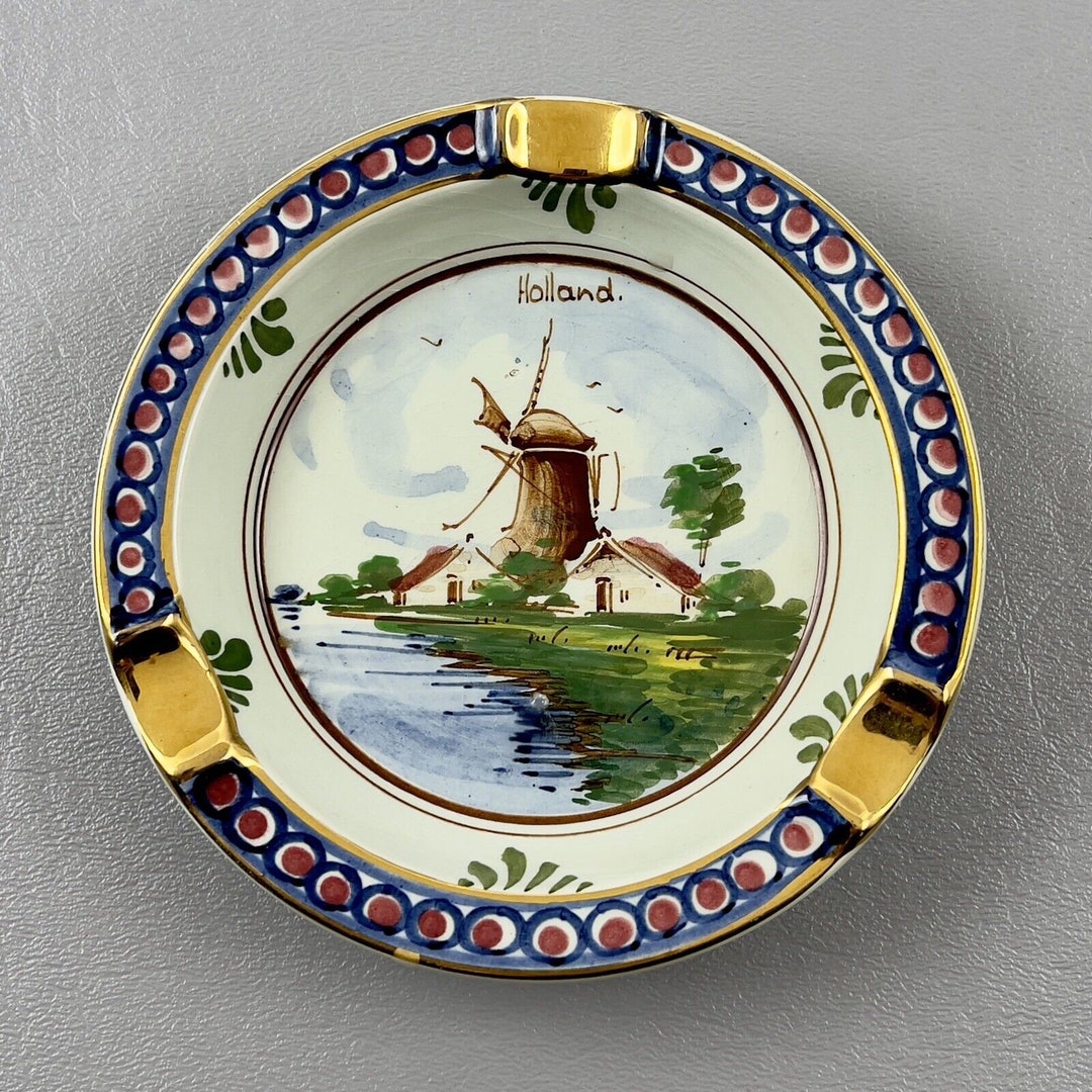 Vintage Holland Ceramic Ashtray Windmill Gold Trim 3 Slot - Etsy