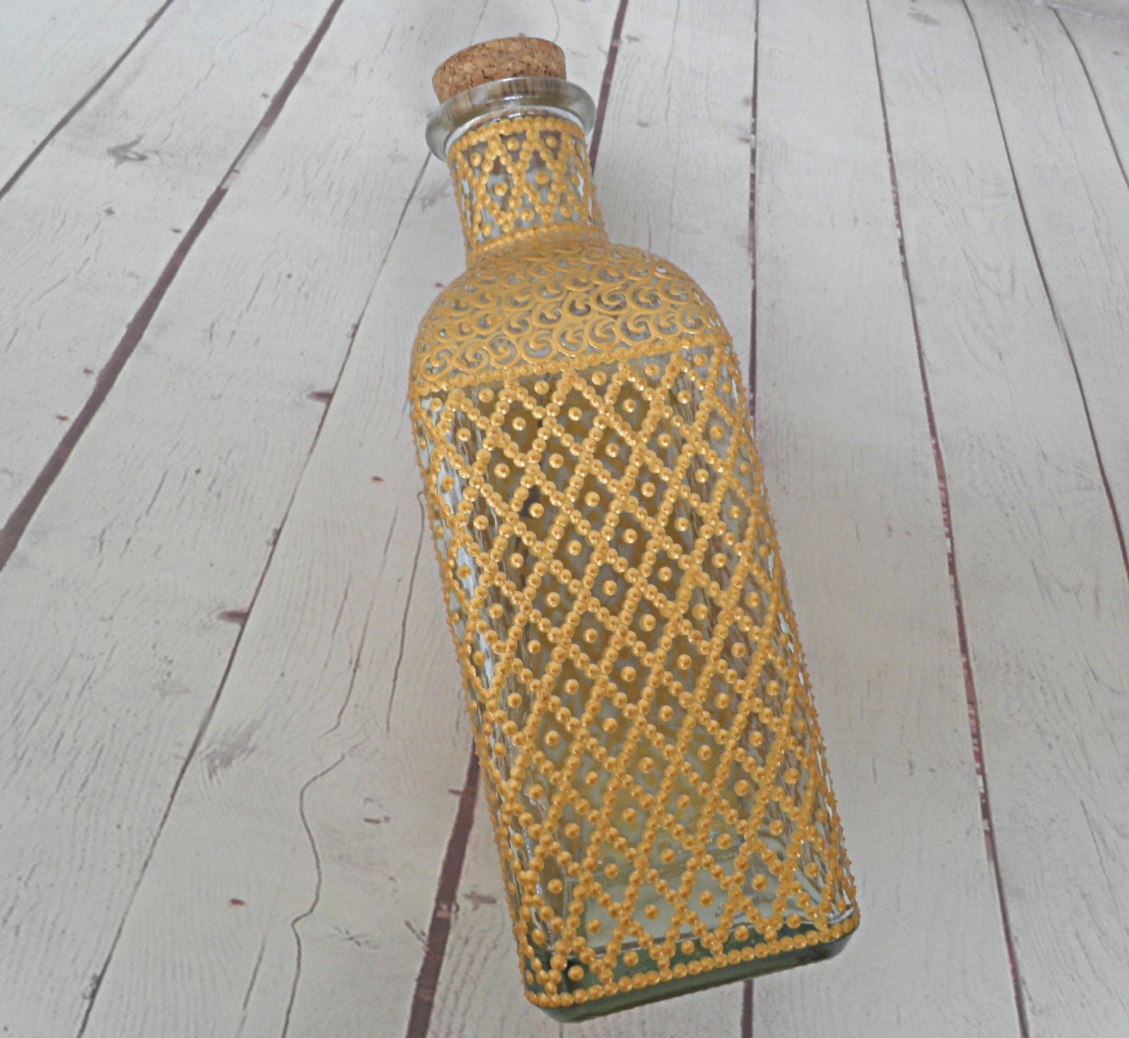 Hand painted gold glass bottle. Bottle art. Dot painting | Etsy