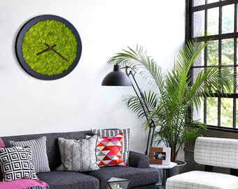 Black Wooden Moss Clock, Wall Clock, Loft Clock, Handmade Clock ...