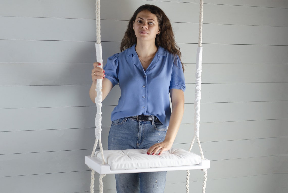 Swing Adult Inside Swing White Wooden Swing With Gray Seat - Etsy