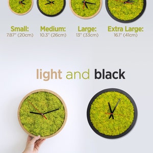 Light Wooden Moss Clock, Stabilized Moss Clock, Scandinavian Moss Clock ...