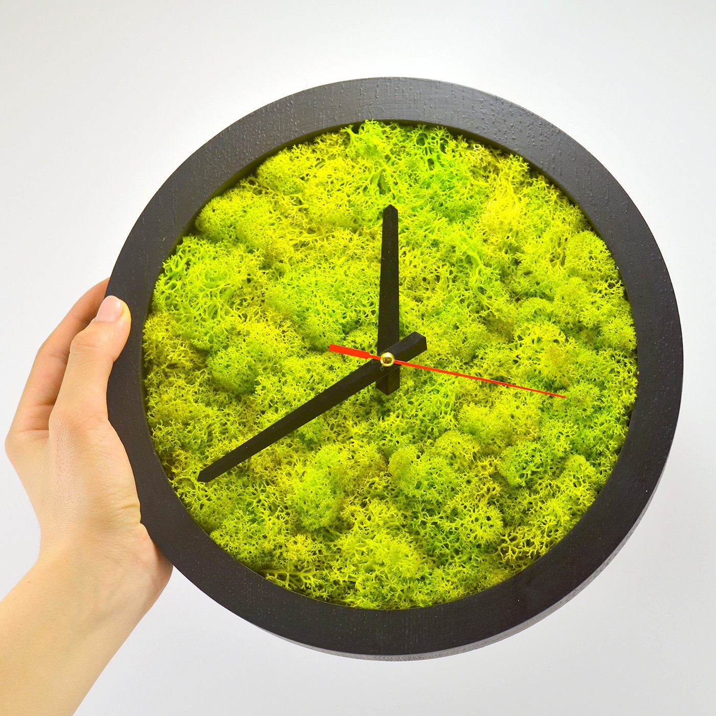 Black Stabilized Moss Clock, Home Decor, Loft Style, Wall Clock ...