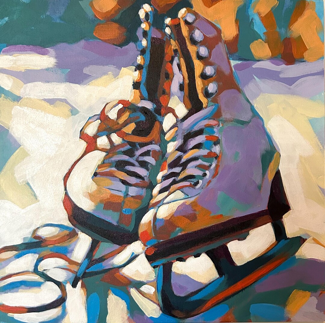 ICE SKATES | Original Acrylic Painting on Cradle Wood Canvas | 12”x 12 ...