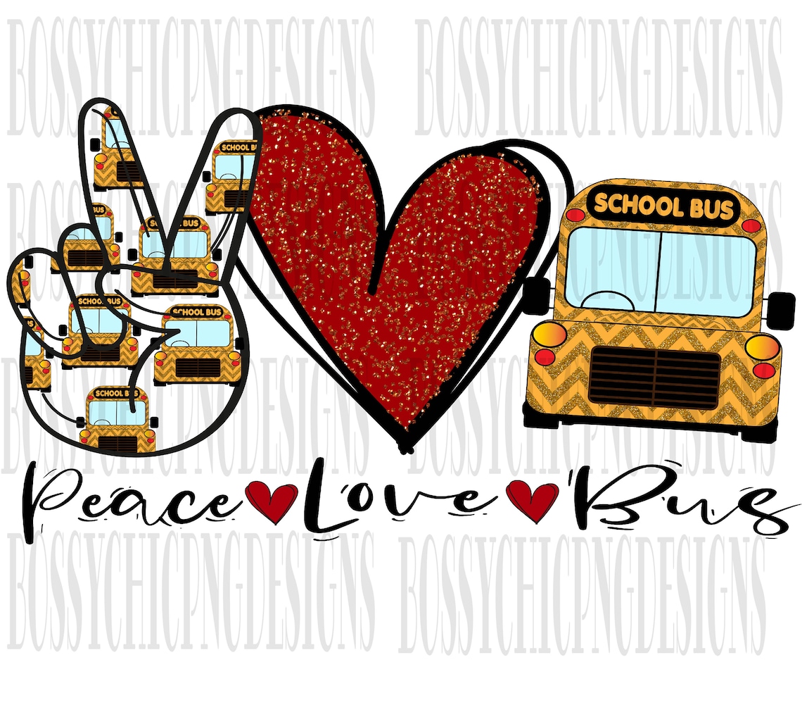 Peace Love Bus Sublimation Png Digital Download Bus Driver - Etsy