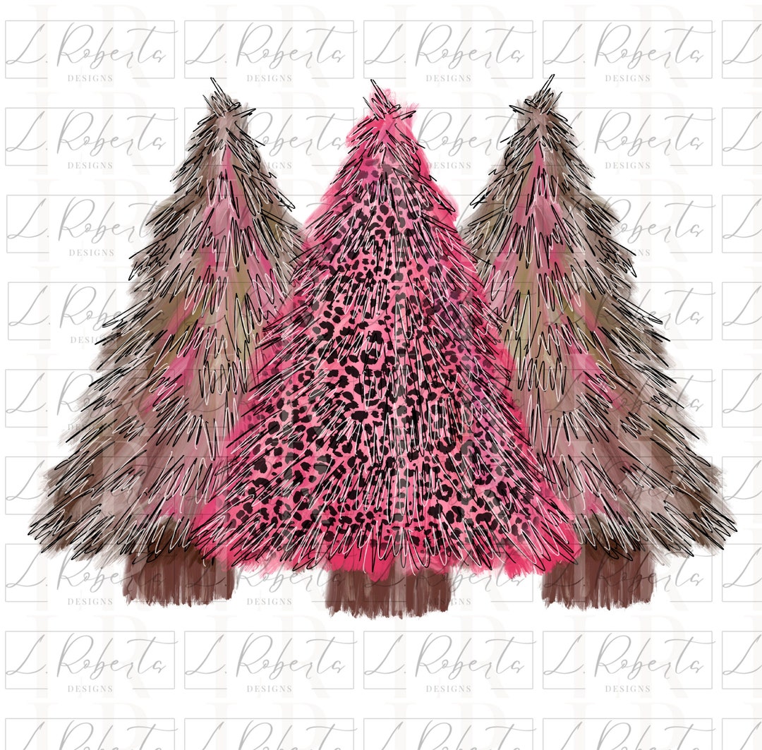 Pink and Leopard Christmas Trees, Christmas Sublimate Design, Hand ...