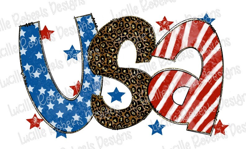 4th of July Png Patriotic Png, Hand Drawn Letters, Red White and Blue ...
