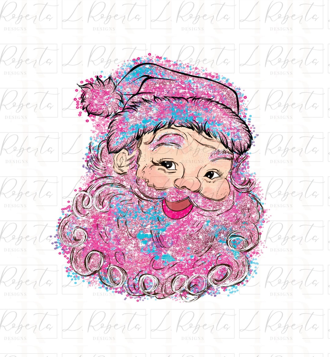 Pink Glitter Santa Png, Santa Claus Png, Pink and Blue Christmas ...