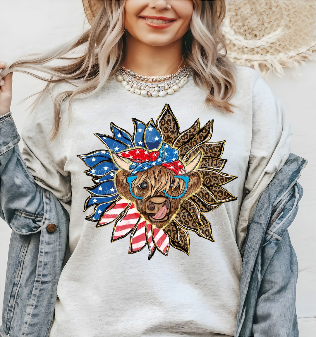 Patriotic Cow Png, Highland Cow Png, 4th of July Cow Sublimation, 4th ...