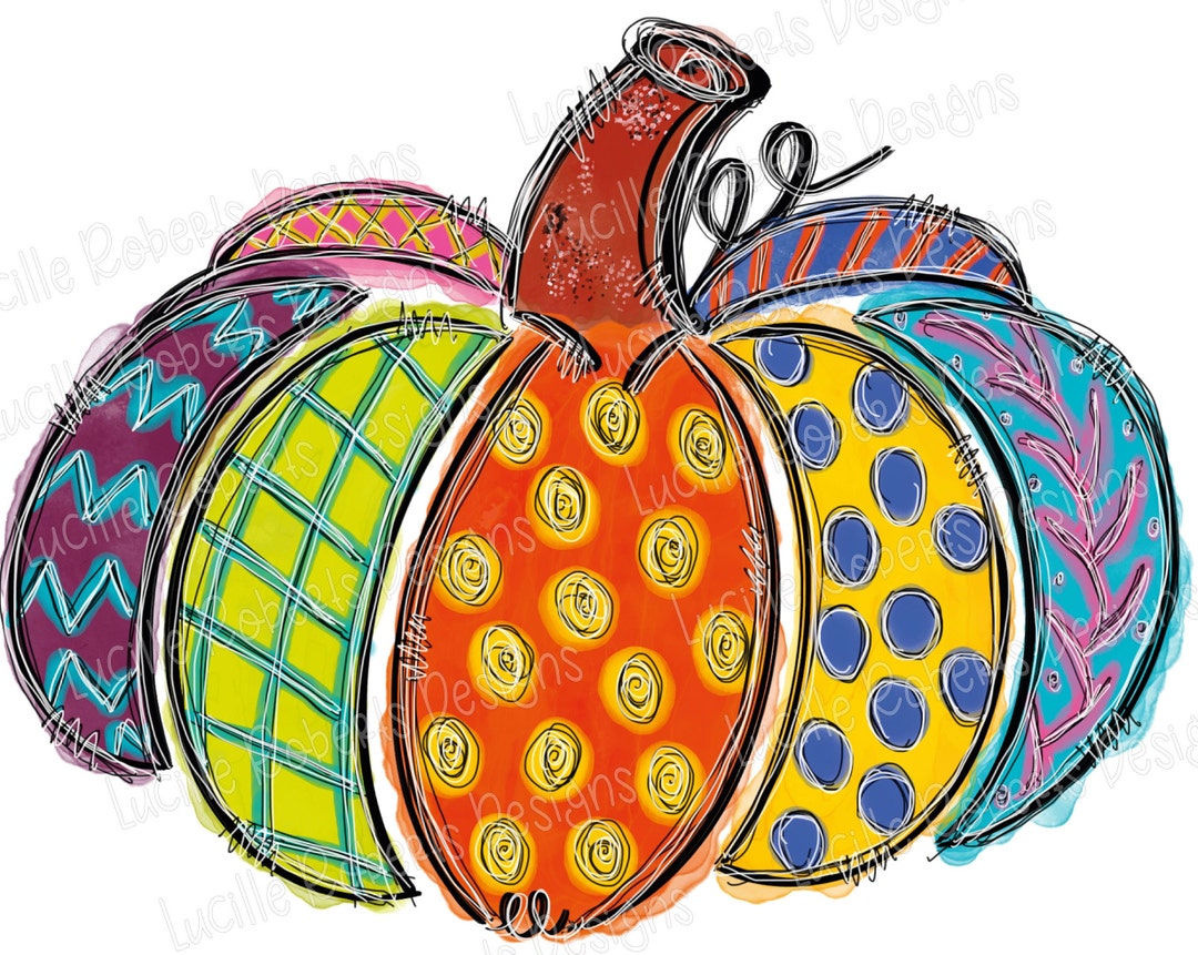 Fall Pumpkin Png, Hand Drawn Colourful Pattern Pumpkin Png, Fall ...