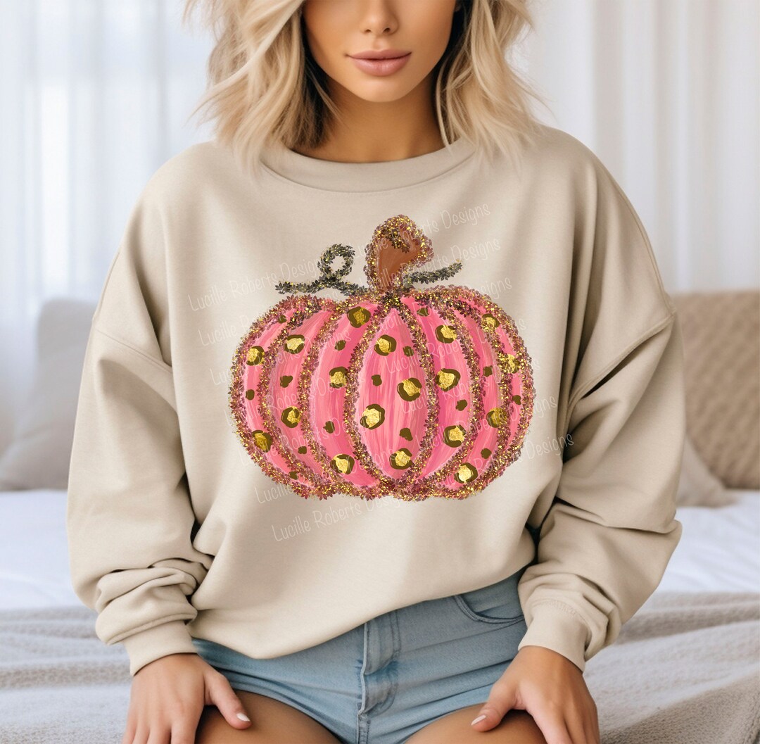 Fall Leopard Pink Painted Pumpkin Png, Fall Hand Drawn Pumpkin ...