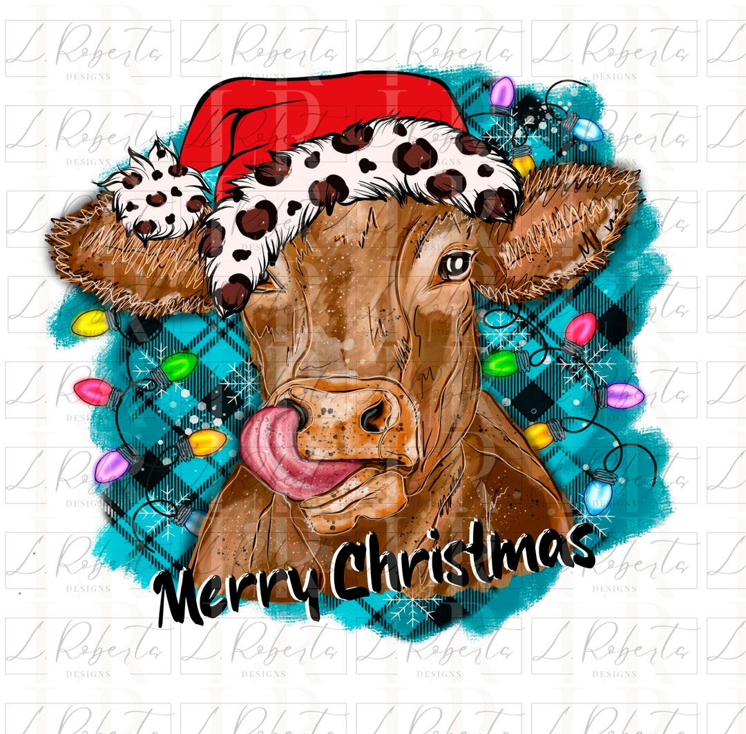 Christmas Cow Png, Christmas Cow With Santa Hat, Sublimate Design ...