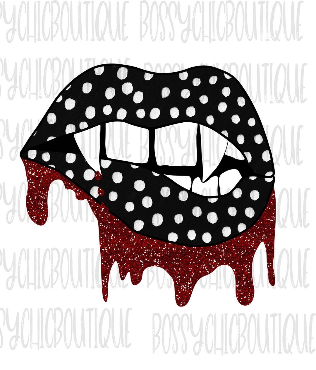 Dripping Vampire Lips, Fangs Halloween Lips, Polkadot Glitter Halloween ...