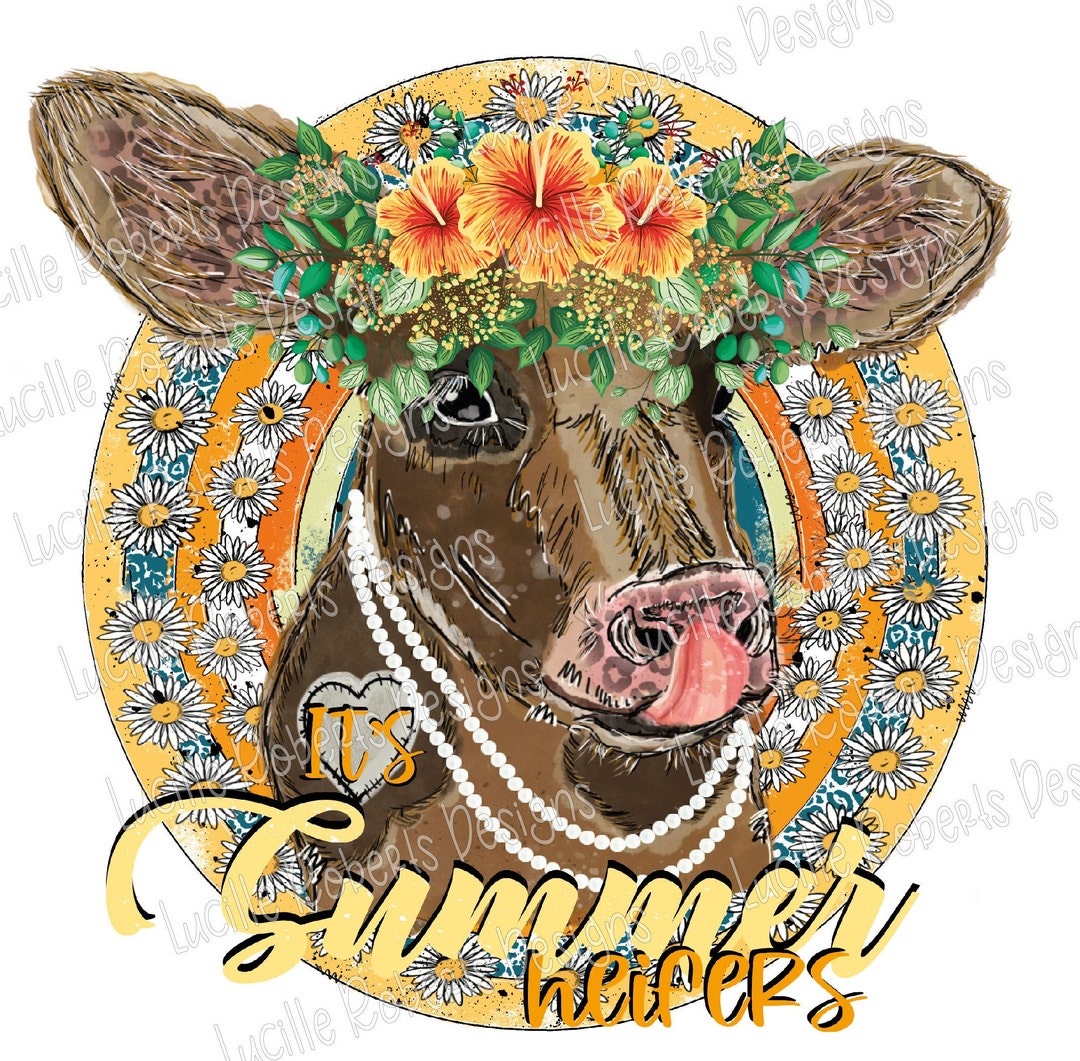 It's Summer Heifer Cow Png Summer Png Hand Drawn Cow With Flowers Png ...