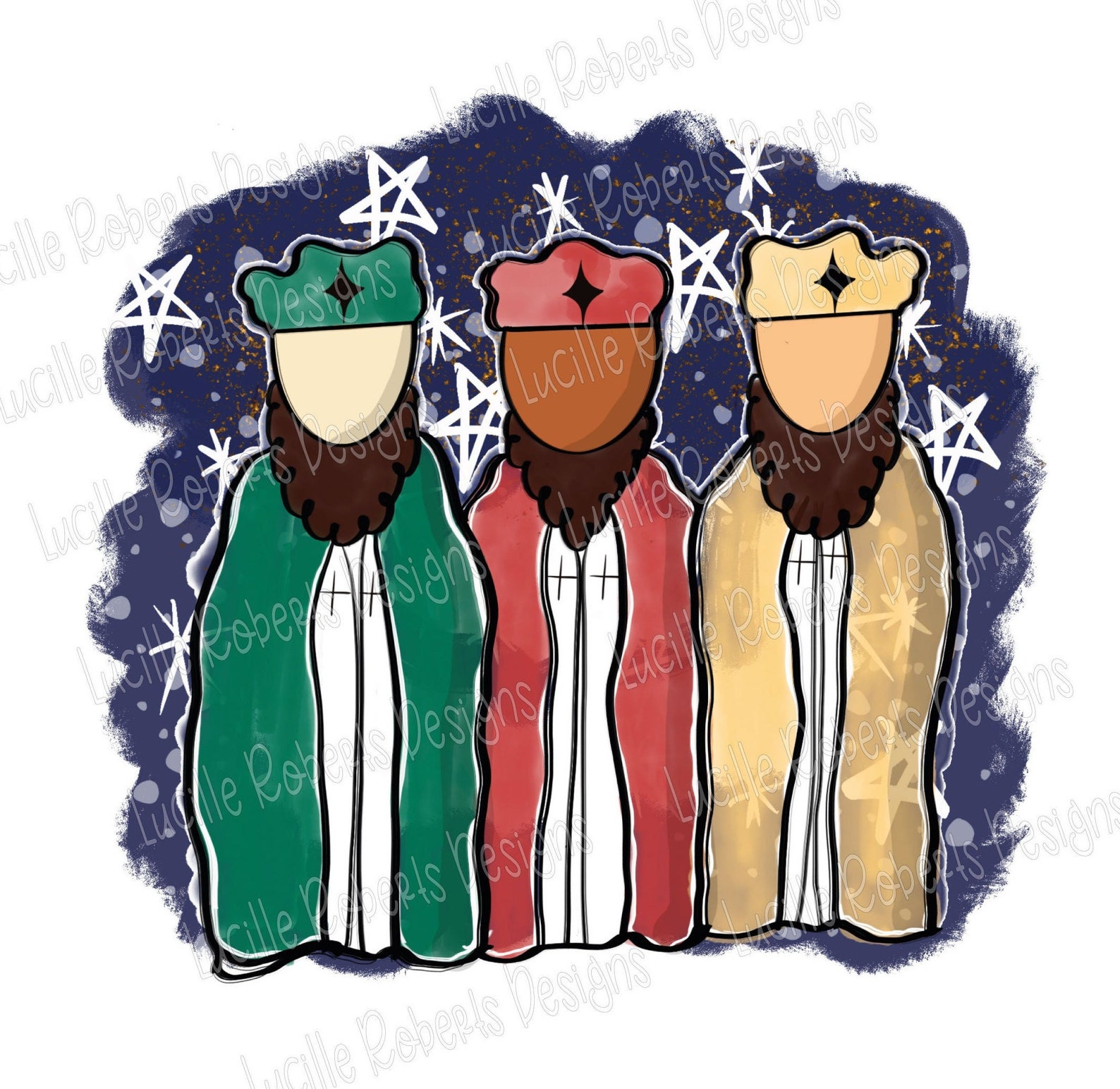 The Three Wise Men Png Christmas Sublimation Hand Drawn - Etsy
