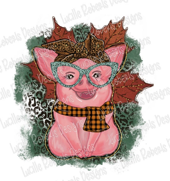 Fall Pig Png Pig With Glasses And Headband Fall Sublimate | Etsy