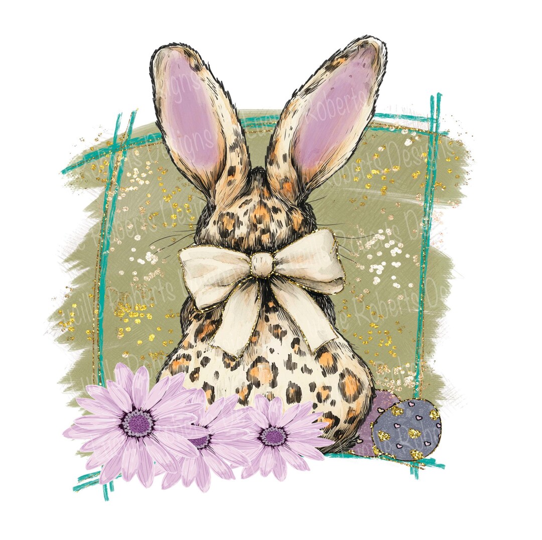 Leopard Easter Bunny Png, Bunny With Ribbon Bow, Hand Drawn Easter ...