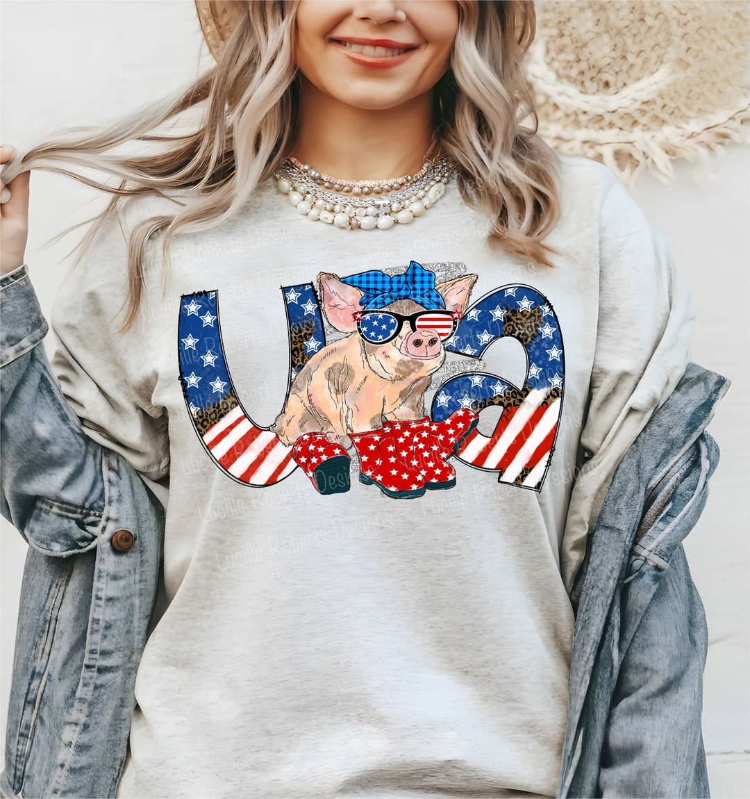 4th of July Pig Png, Pig With Bandana Png, Pig With Glasses Pig, Pig in ...